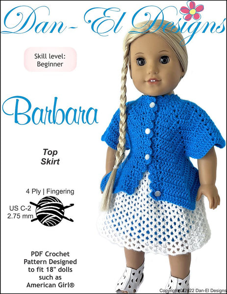 Dan El Designs Barbara Doll Clothes Crochet Pattern 18 Inch American
