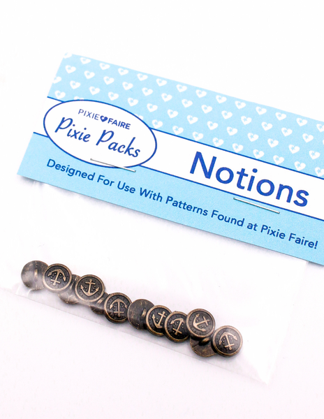 Pixie Packs Buttons - Bronze Metal Anchor Shank 3/8" 8mm
