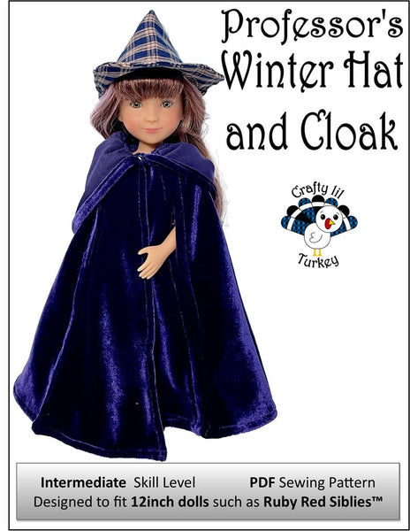 Professor's Winter Hat and Cloak 12" Doll Clothes Pattern fits Siblies ...