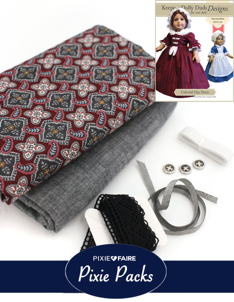 Limited Edition Pixie Pack Colonial Day Dress Grey & Burgundy Historic