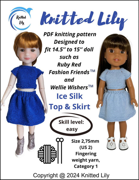 Knitted Lily Ice Silk Top and Skirt PDF Knitting Pattern for 14.5-15" Dolls