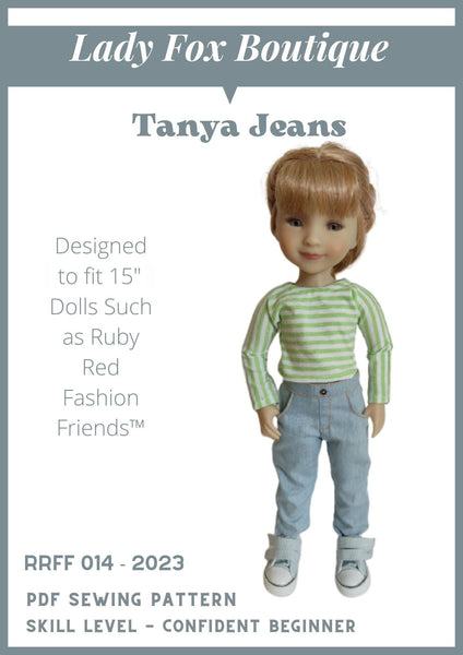 Lady Fox Boutique Tanya Jeans Doll Clothes Pattern For 15" Ruby Red ...