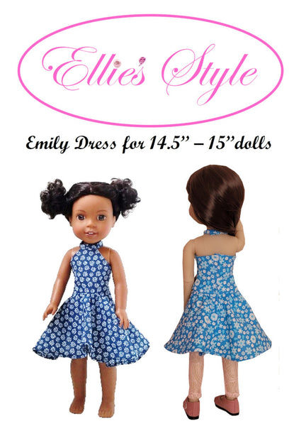 Ellie's Style Emily Dress Doll Clothes Pattern 14.5-15 inch Dolls