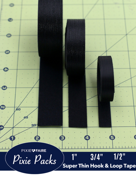 Pixie Packs 3/4" Wide Super Thin Hook and Loop Tape - Black