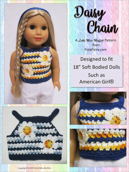 Little Miss Muffett Daisy Chain Crochet Pattern for 18" Dolls