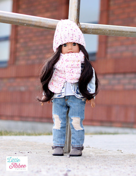 Little Abbee The Blizzard Hat and Scarf 18" Doll Clothes Crochet Pattern