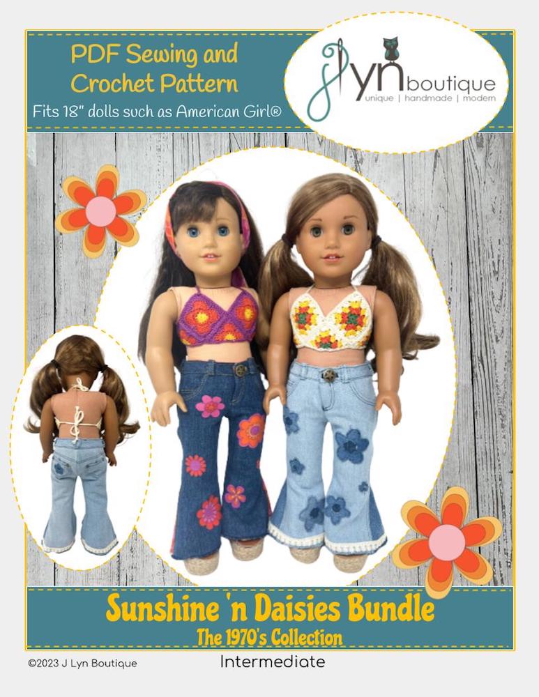 J Lyn Boutique Sunshine 'n Daisies Bundle 18" Doll Clothes Sewing and ...