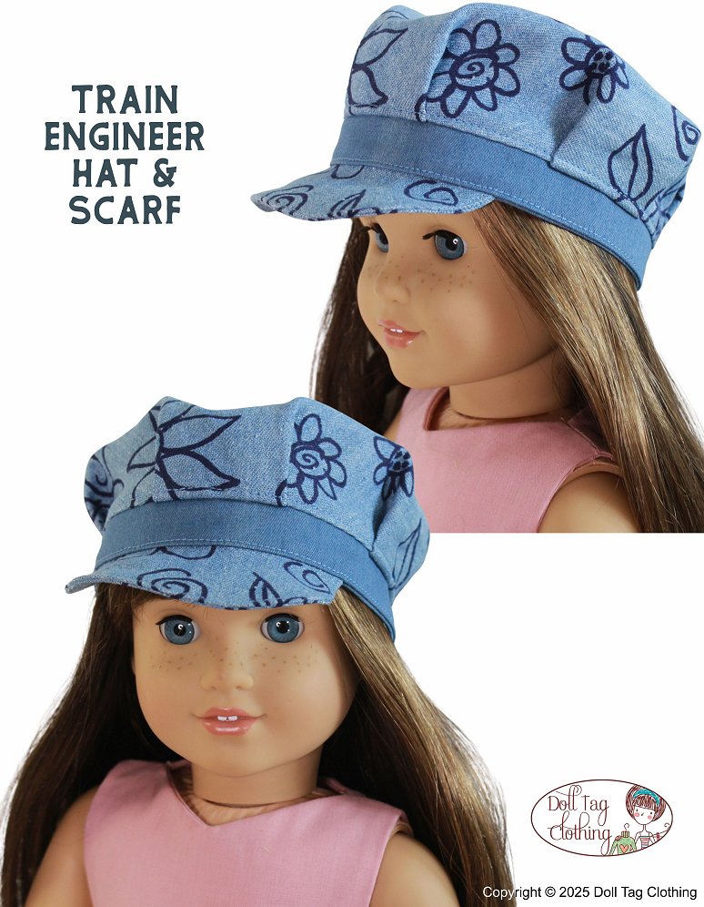 Doll Tag Clothing Train Engineer Hat and Scarf 18 inch Doll Clothes Pattern