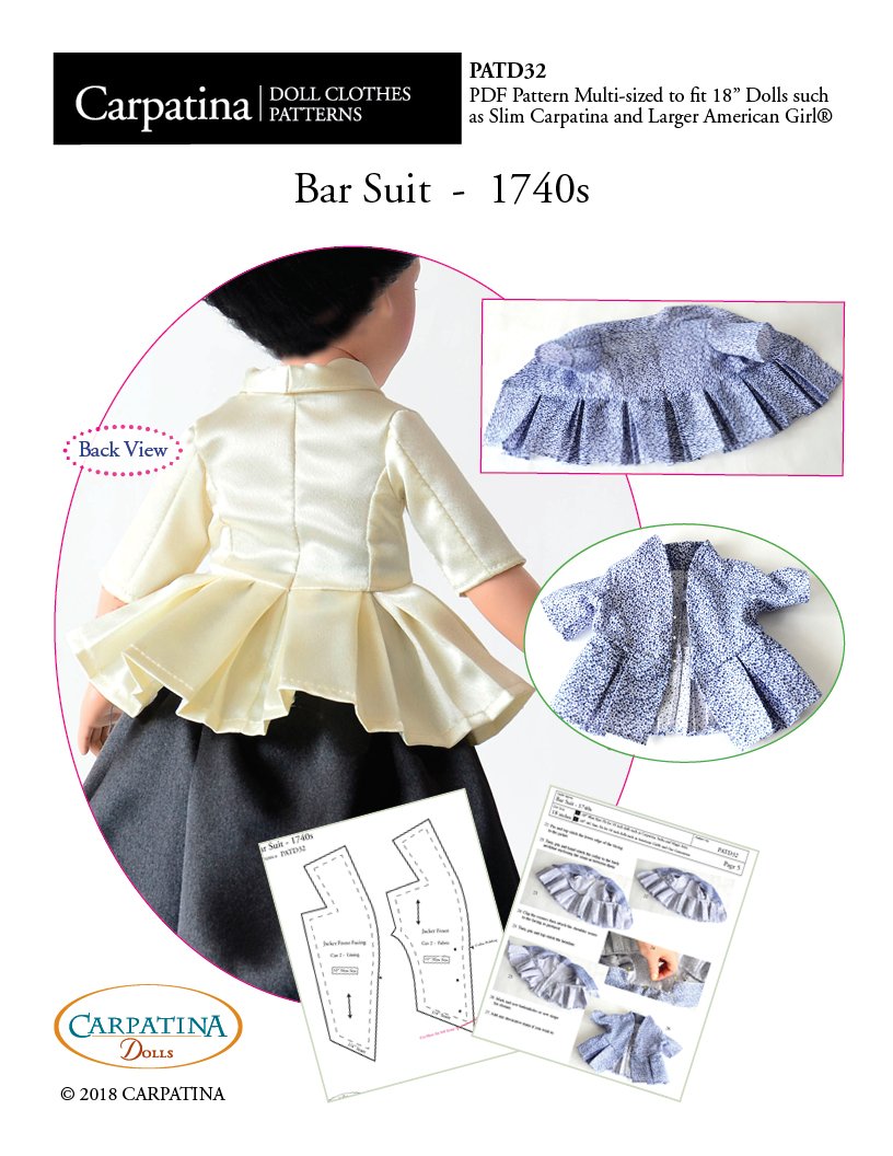 Carpatina 1740s Bar Suit 18 inch American Girl Doll Clothes Pattern