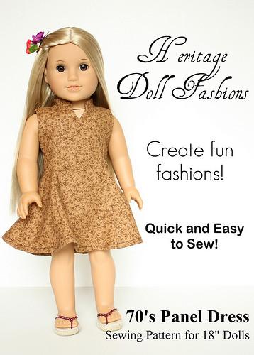 1970's Panel Dress 18 inch Doll Clothes Pattern PDF Download