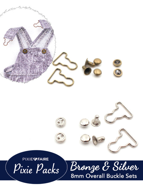 Pixie Packs Micro Mini Overall Buckles 1/4" or 8mm Bronze and Silver B