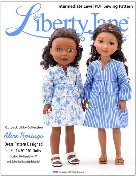 Liberty Jane Alice Springs Dress Doll Clothes Pattern 14.5-15 inch Dolls