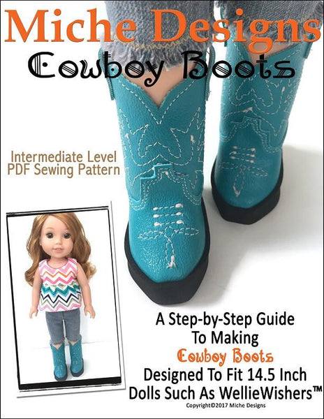 Miche Designs Cowboy Boots Doll Clothes Pattern WellieWishers Dolls
