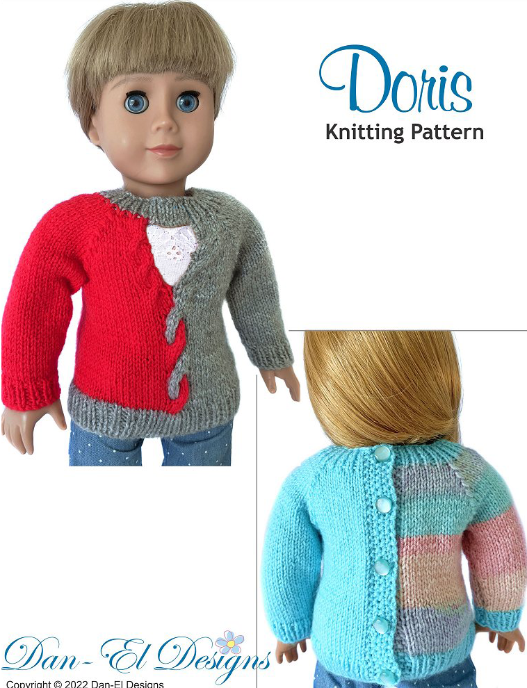 Dan-El Designs Doris Doll Clothes Knitting Pattern 18 inch American Girl Dolls