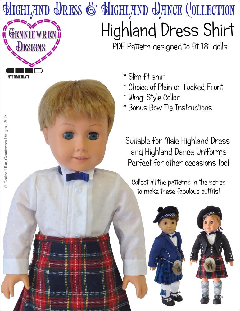 Genniewren Designs Highland Dress Shirt Doll Clothes Pattern 18 inch ...
