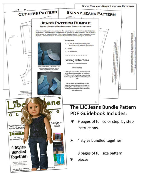 Jeans Bundle 18 inch Doll Clothes Pattern PDF Download