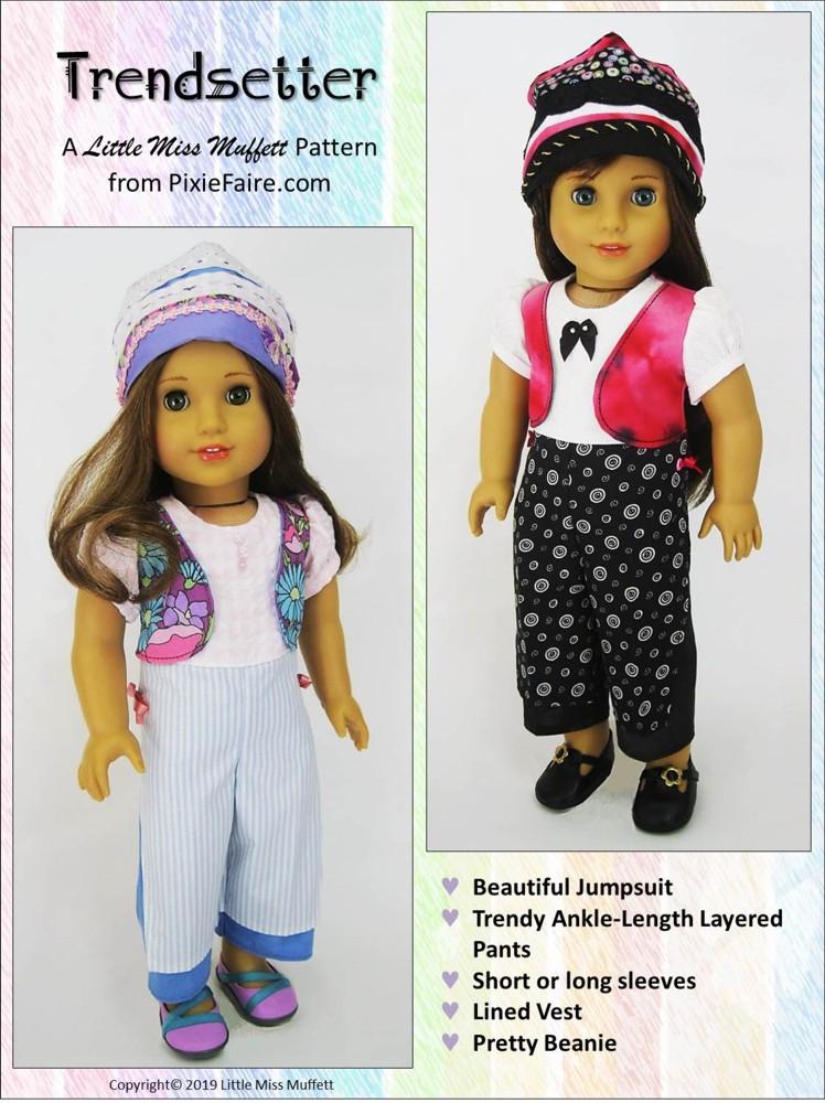 Little Miss Muffett Trendsetter Jumpsuit & Beanie 18" Doll Clothes Pattern