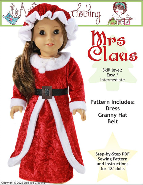 Doll Tag Clothing Mrs Claus Jumpsuit Doll Clothes Pattern 18 inch ...