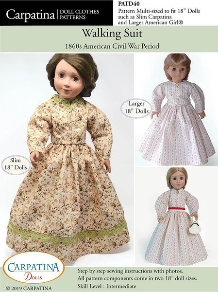 Carpatina 1860s Walking Suit 18 inch Doll Clothes Pattern