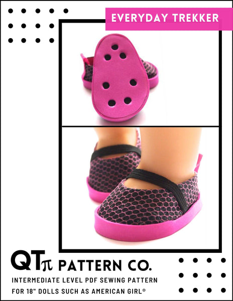 QTπ Pattern Co Everyday Trekker 18" Doll shoes PDF sewing pattern