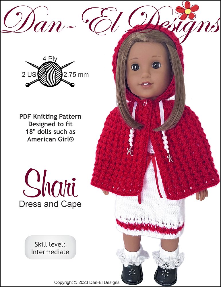 Dan-El Designs Shari Doll Clothes Knitting Pattern 18 inch American Girl Dolls