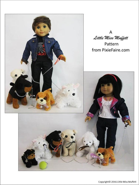 Little Miss Muffett Walkies Dog Lead Craft Pattern 18" Dolls