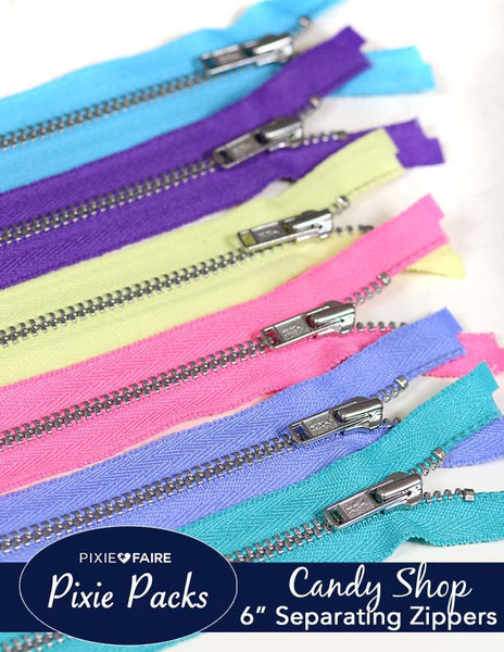 Pixie Packs 6" Separating Zippers - Candy Shop Silver