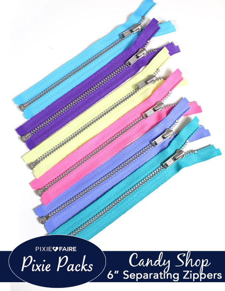 Pixie Packs 6" Separating Zippers - Candy Shop Silver