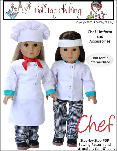 Chef's Uniform 18 inch Doll Clothes PDF Pattern Download