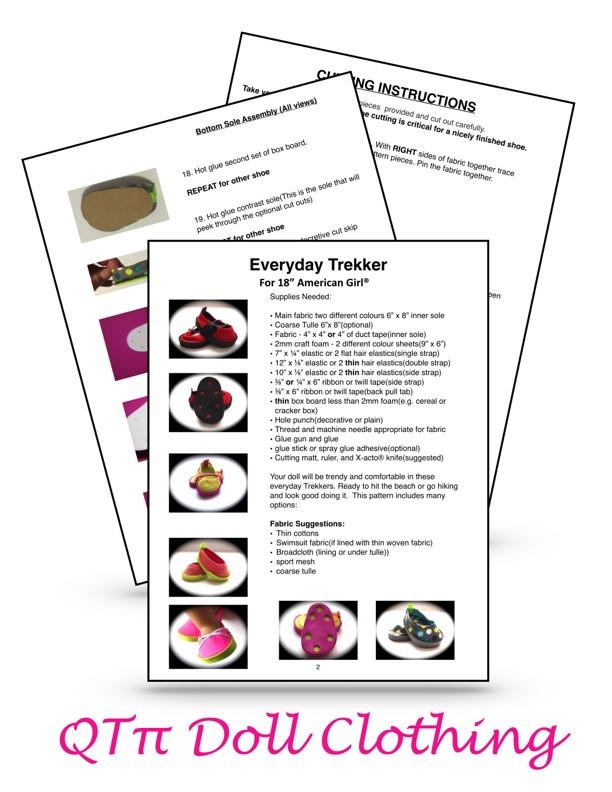QTπ Pattern Co Everyday Trekker 18" Doll shoes PDF sewing pattern