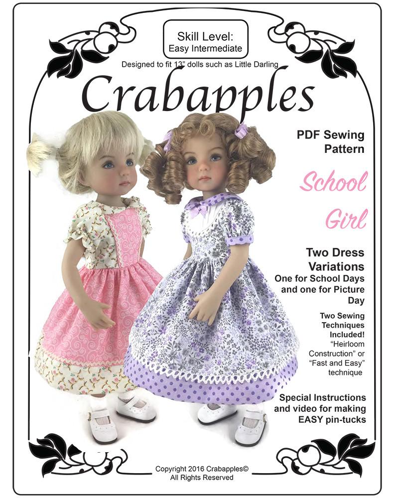 Crabapples School Girl Doll Clothes Pattern 13 inch Little Darling Dolls