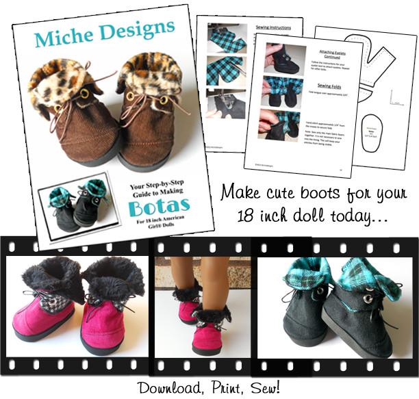 Botas 18 inch Doll Shoe Pattern for American Girl Doll PDF Download