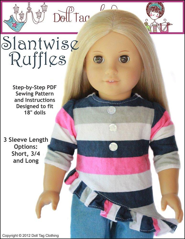 Slantwise Ruffles Top 18 inch Doll Clothes Pattern PDF Download